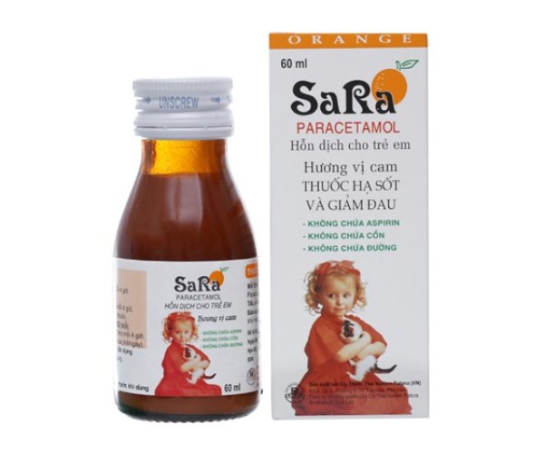 Siro giảm đau, hạ sốt Sara hương cam 250mg/5ml (60ml)