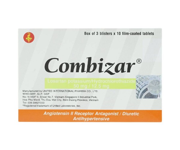 Combizar 50mg/12.5mg (3 vỉ x 10 viên/hộp) | Thuốc trị cao huyết áp